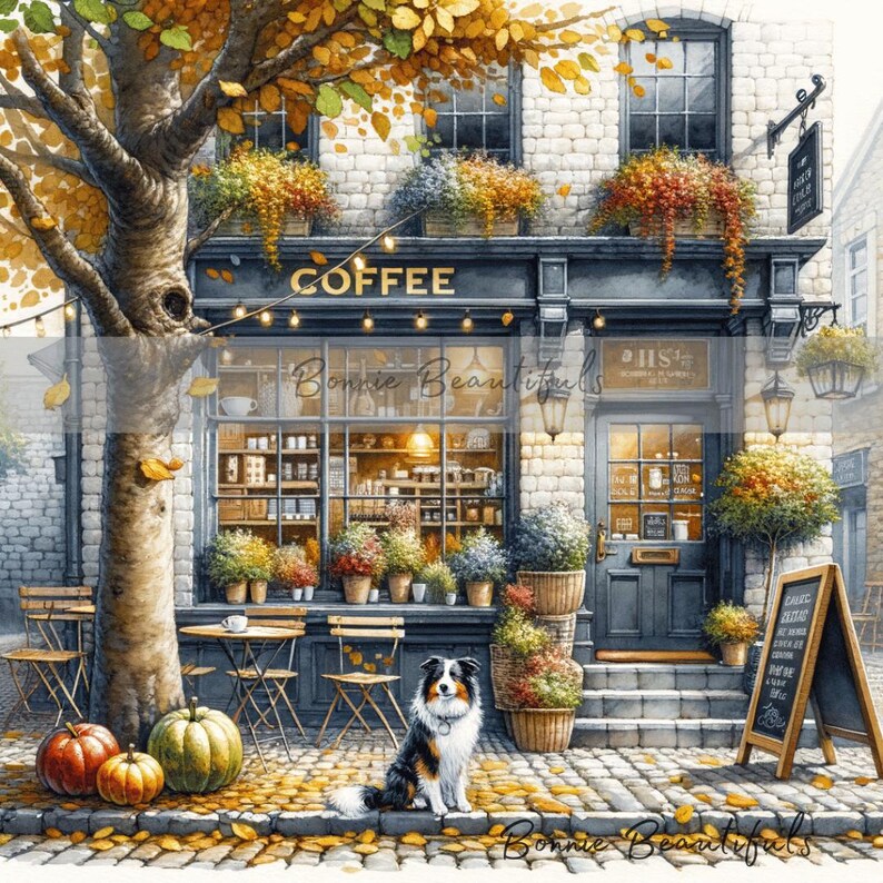 Cozy Coffee Shop Fall-themed Digital Art: V1 - Etsy