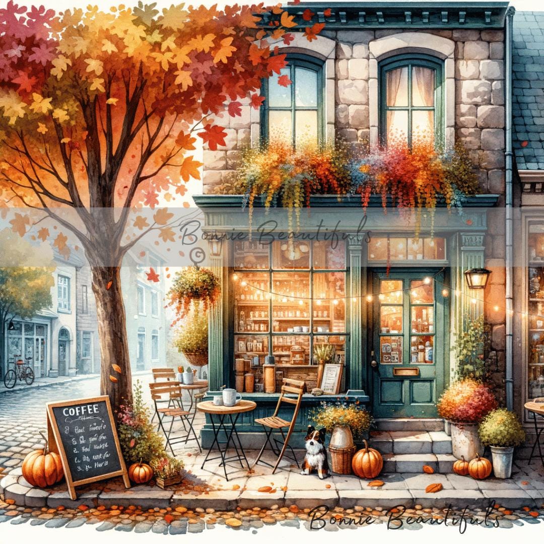 Cozy Coffee Shop Fall-themed Digital Art: V2 - Etsy