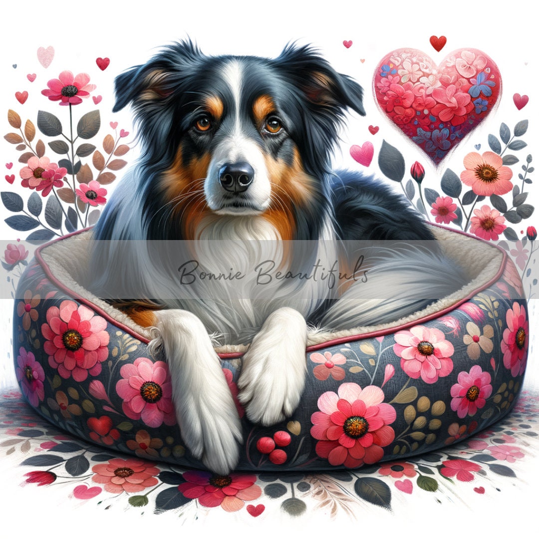 Border Collie Valentine Bundle: Border Collies on Dog Beds Surrounded ...