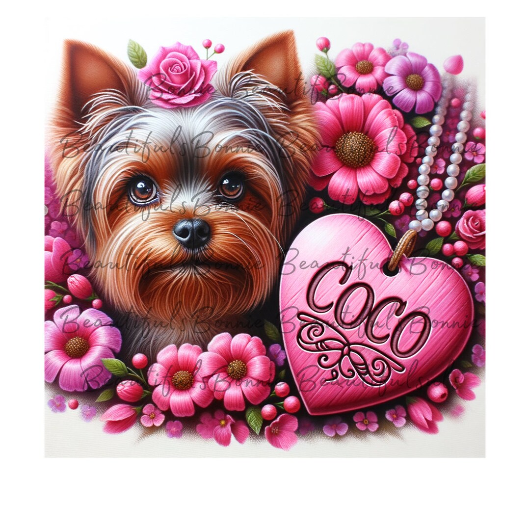 Valentine Digital Art: Coco the Yorkshire Terrier - Etsy