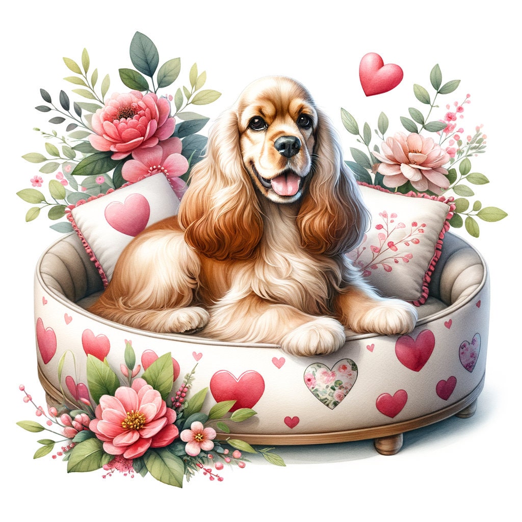 Cocker Spaniel Valentine: Adorable Cocker Spaniel on a Dog Bed ...