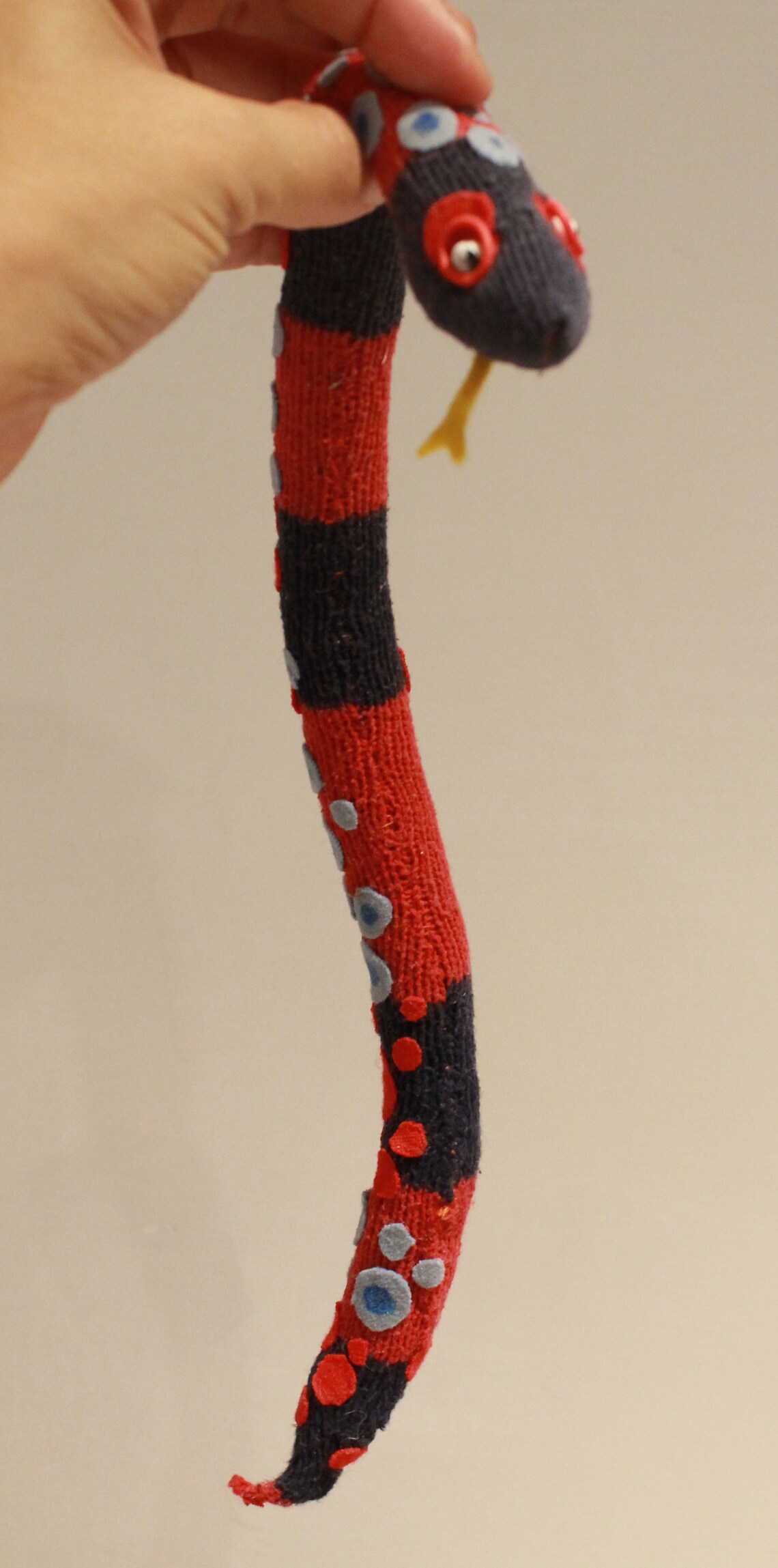 Floppy red and blue snake cute with yellow tongue | Etsy