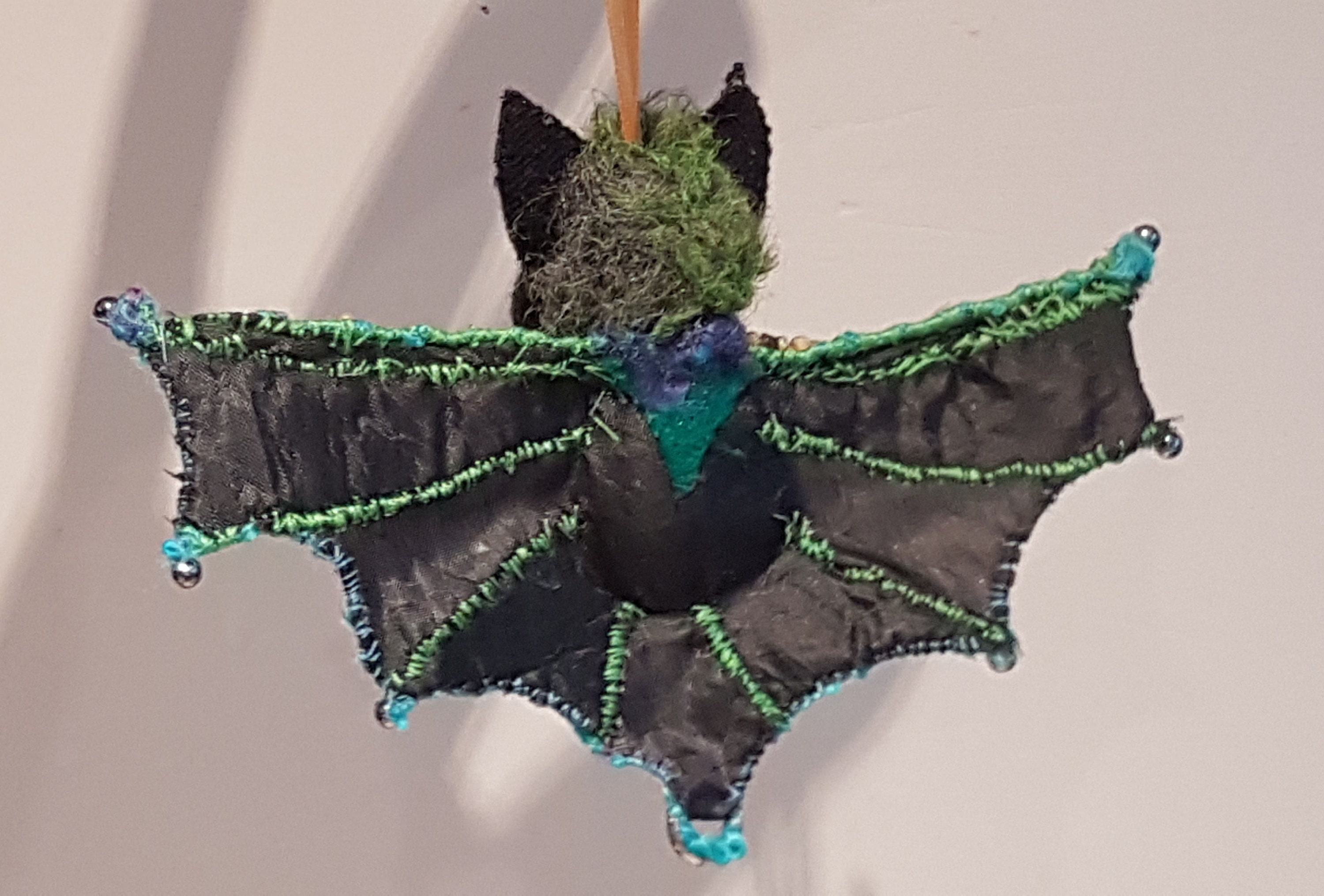 Green Embroidered Bat With Bendable Wings and Little Flower - Etsy UK