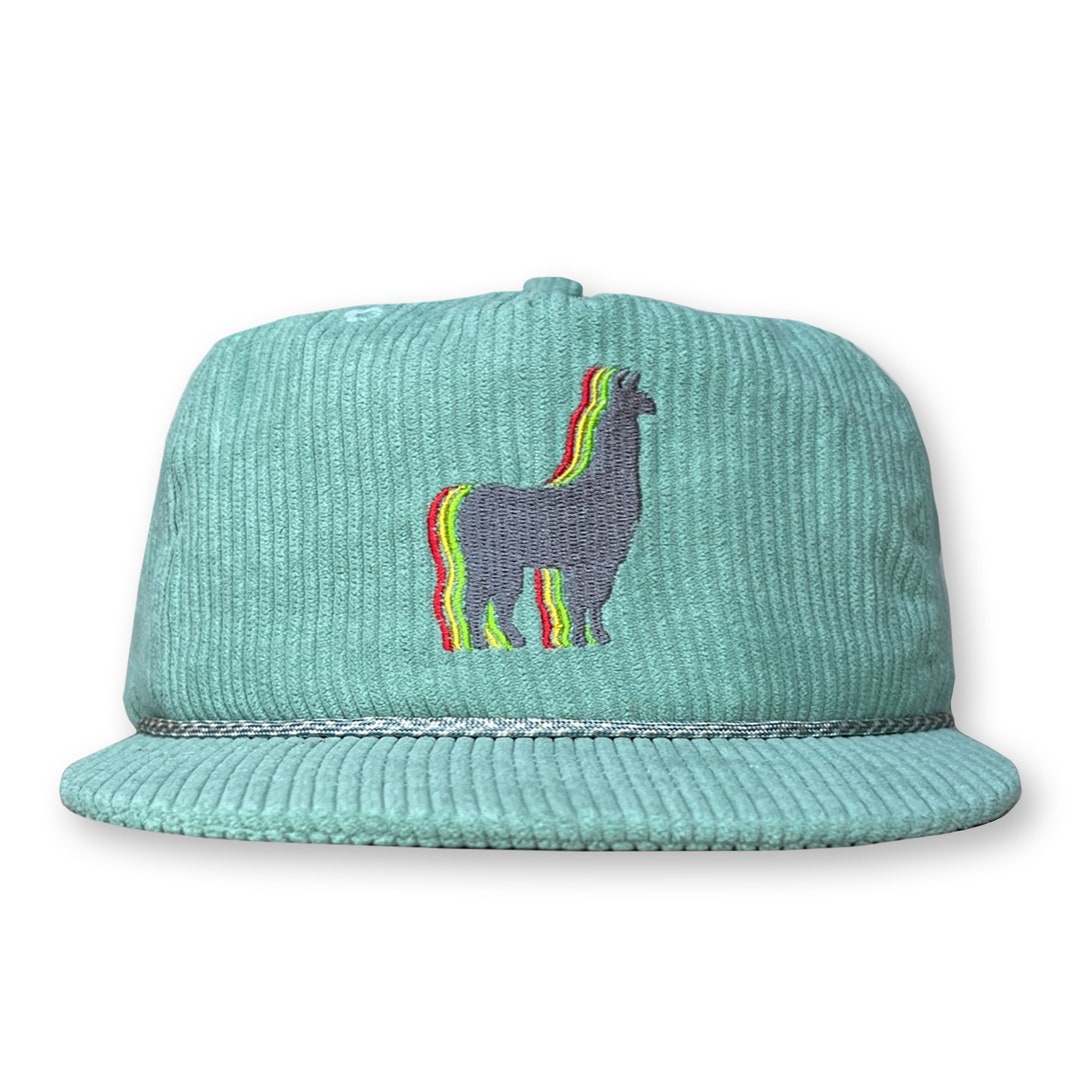 Llama Rope Hat / Seafoam Corduroy With Granite Llama - Etsy