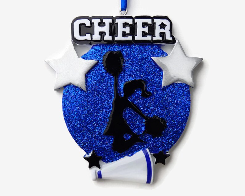 Glitter Blue Cheerleader Personalized Ornament CHEER Hand | Etsy