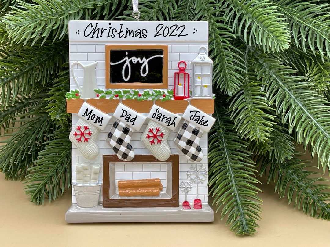 4 Stockings on a Farmhouse Mantel • Family of Four • Personalized ...