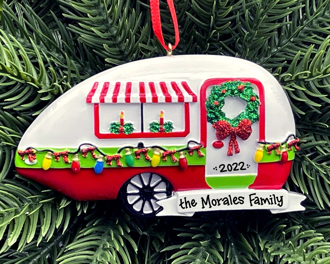 Teardrop Camper Personalized Ornament • Camper With Christmas Lights ...