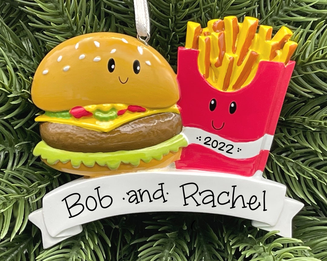Burger and French Fries Personalized Ornament - Best Friends - Hand ...