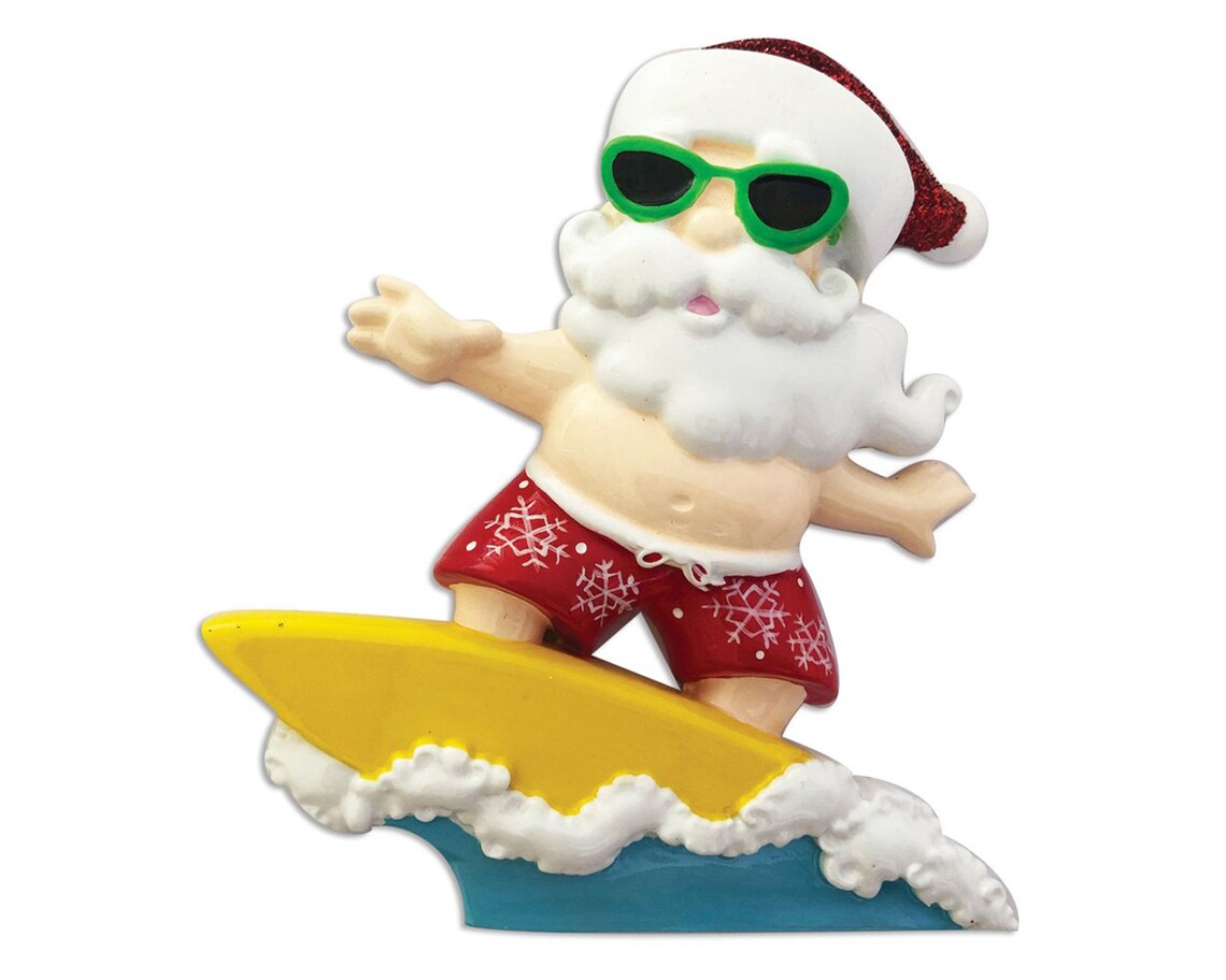 Santa on a Surfboard Personalized Ornament - Surfer - Beach Vacation ...