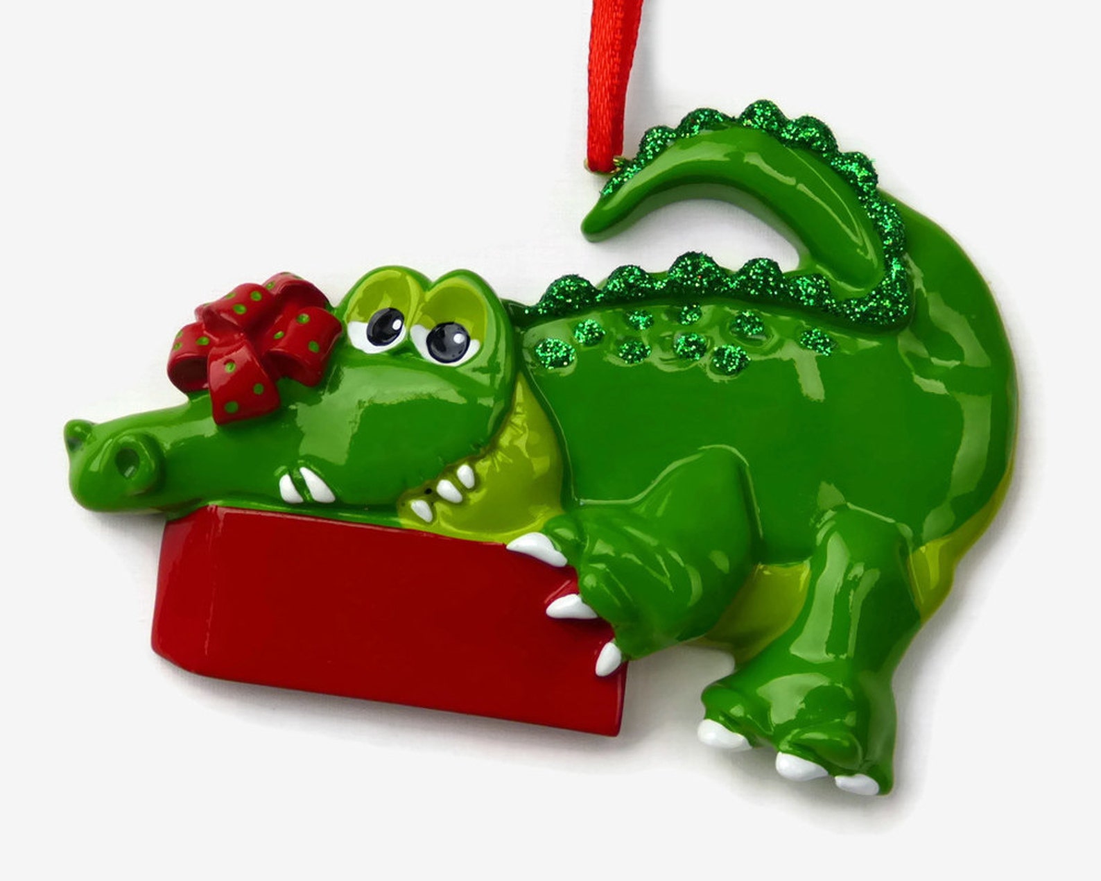 Alligator Personalized Ornament // Crocodile With a Gift // Hand ...