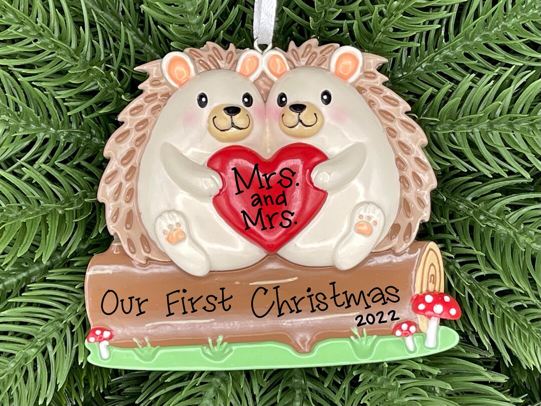 Hedgehog Couple • First Christmas • Personalized Family Ornament • 2 ...