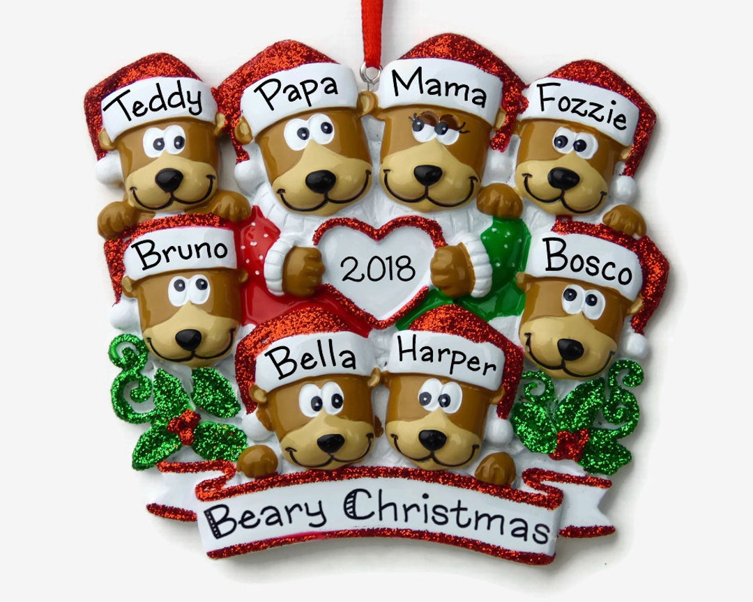 8 Teddy Bears Ornament Beary Christmas Family of Eight - Etsy España