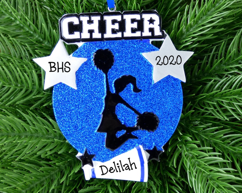 Glitter Blue Cheerleader Personalized Ornament CHEER Hand | Etsy