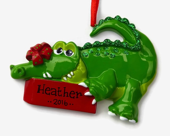Alligator Personalized Ornament // Crocodile With a Gift // | Etsy