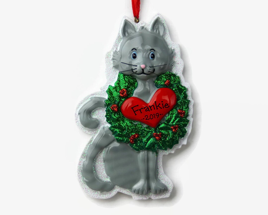 Gray Cat Ornament // Kitten's First Christmas // Add Your Pet's Name ...