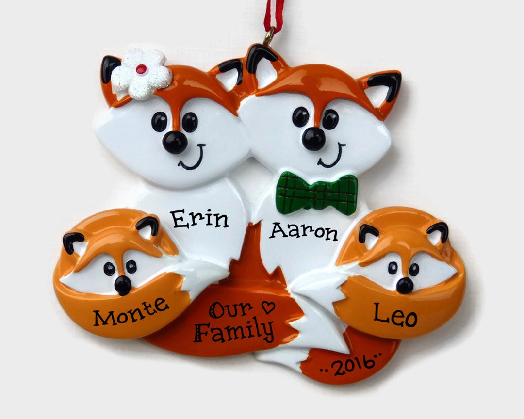4 Foxes - Fox Family of Four - Hand Personalized Ornament - Etsy