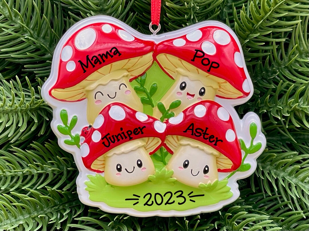 4 Mushrooms Family of Four Toadstools Personalized Family Ornament ...
