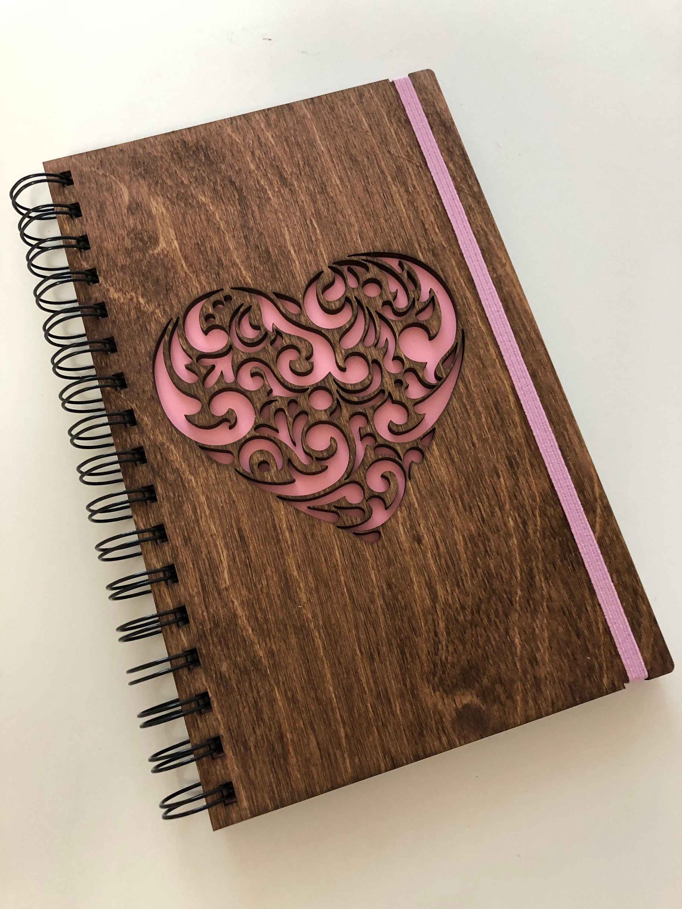 Heart Wood Cover Notebook Laser cut Personalized | Etsy