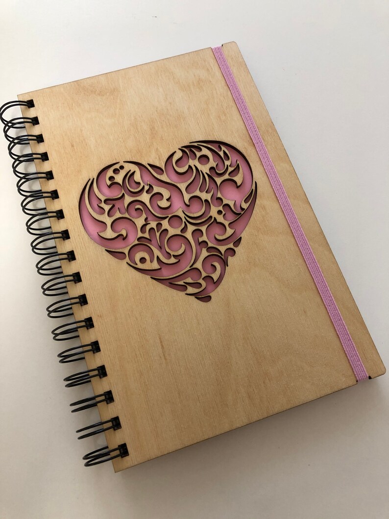 Heart Wood Cover Notebook Laser Cut Personalized - Etsy