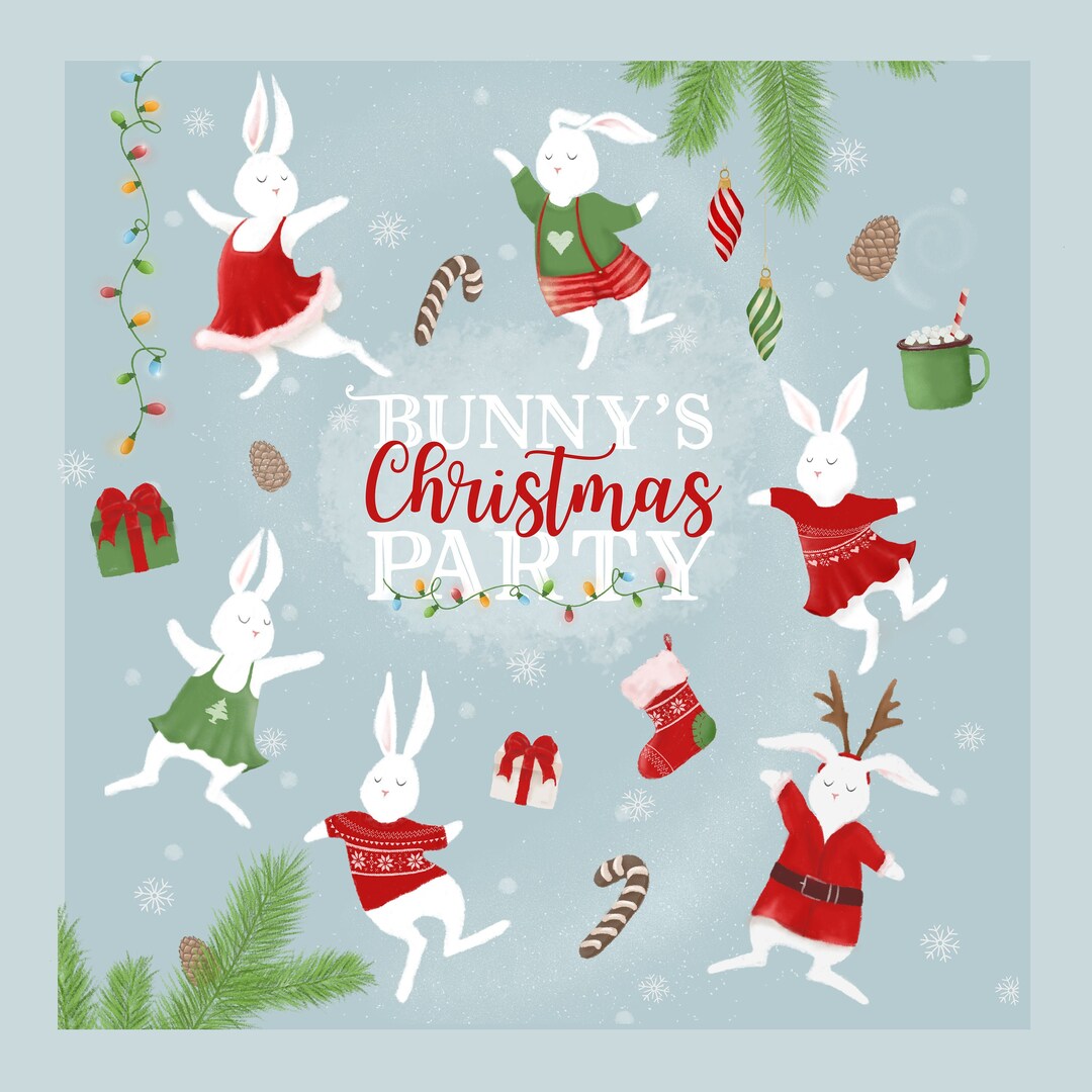 Bunny's Christmas Party Clipart, Holiday Bunnies Clipart, Christmas ...