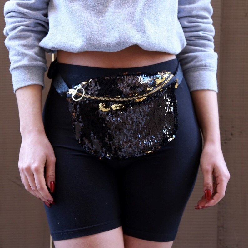 Sparkly Black Gold Mermaid Moveable Sequin Fanny Pack Bum Etsy