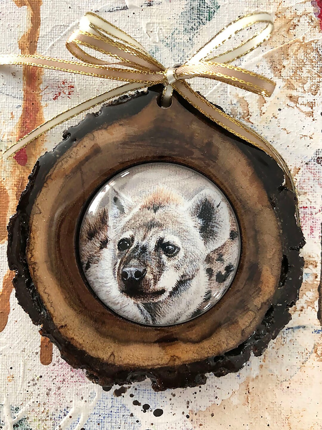 Hyena Ornament, Spotted Hyena Art, Wood, Cabochon, Christmas Ornament ...
