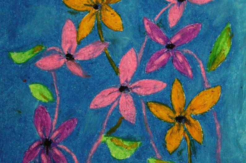 Spring Flowers, Original Oil Pastel Drawing on 9x12 Drawing Paper ...