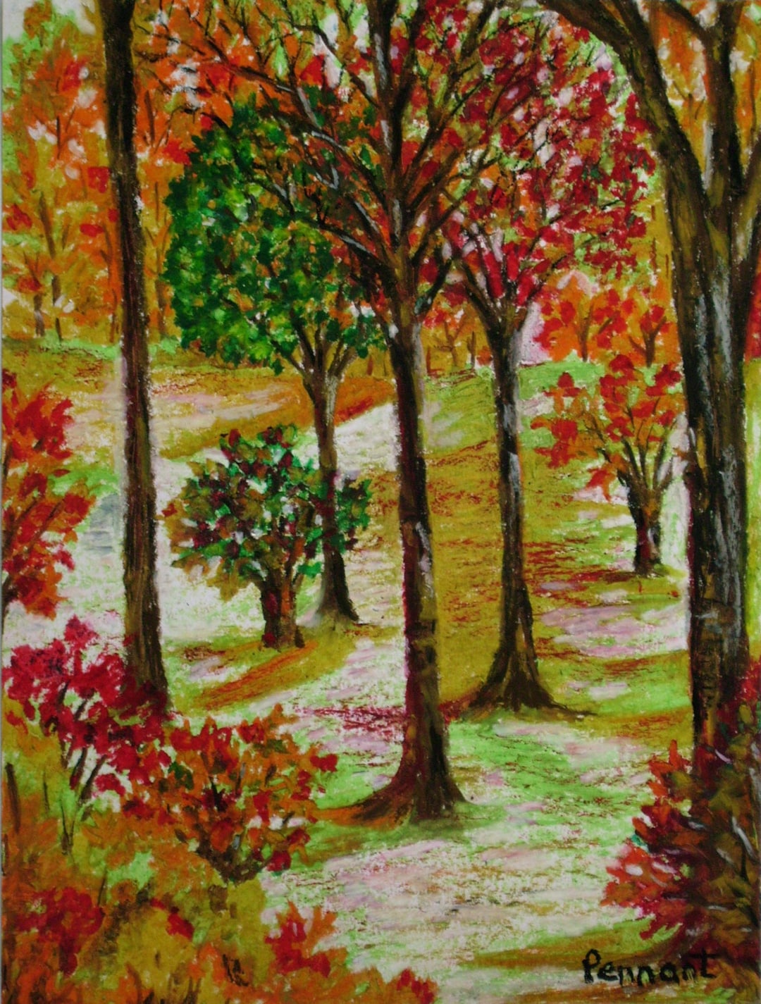 Autumn Landscape, Small Drawing, Original Oil Pastel Art, Wall Art ...