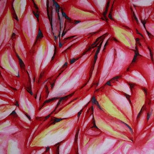 Red Leaves, Abstract Oil Pastel Drawing on 14x17 Bristol Board ...