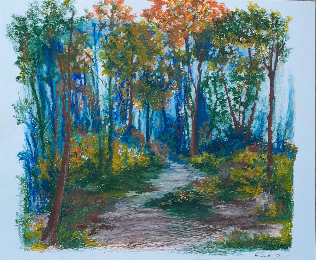 Oil Pastel Landscape, Wall Art, Nature Art, Oil Pastel Art, Tree Art ...