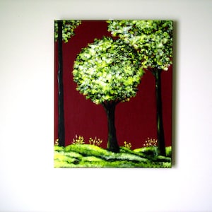 Yellow Spring Trees, Acrylic Painting, Canvas Art, Home Decor, Tree ...