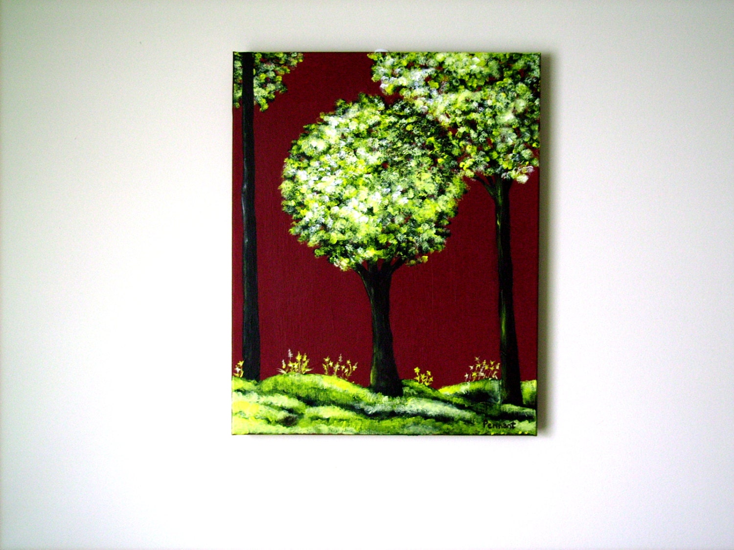 Yellow Spring Trees, Acrylic Painting, Canvas Art, Home Decor, Tree ...