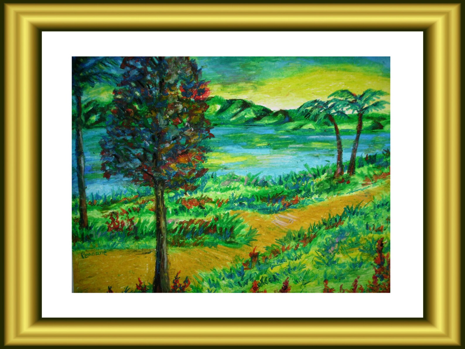 Oil Pastel Landscape Drawing, Original 14x17 on Bristol Board, Wall Art ...