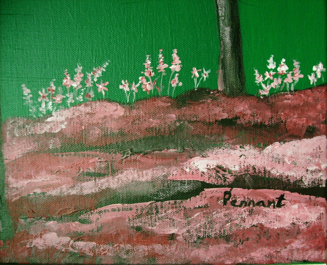 Acrylic Painting, Canvas Art, Spring Landscape, Tree Painting, Pink ...