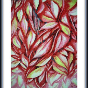 Red Leaves, Abstract Oil Pastel Drawing on 14x17 Bristol Board ...