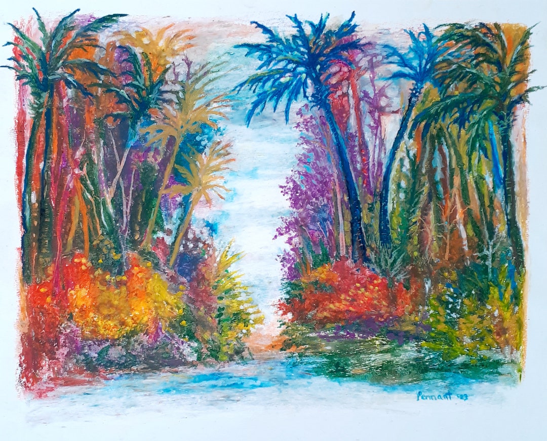 Oil Pastel Landscape, Original Oil Pastel, Colorful Art, Colorful Oil ...