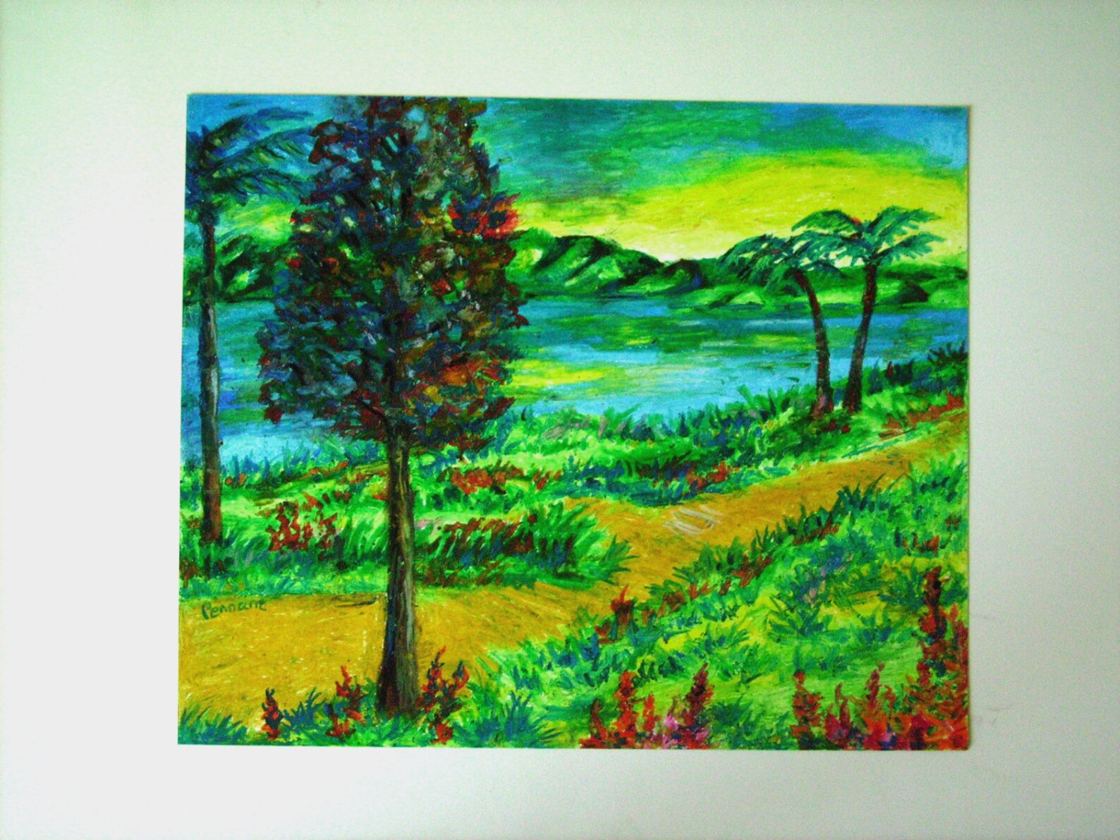 Oil Pastel Landscape Drawing, Original 14x17 on Bristol Board, Wall Art ...