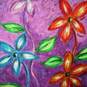 Small Flower Drawing, Oil Pastel Flowers, Original Oil Pastel Drawing ...