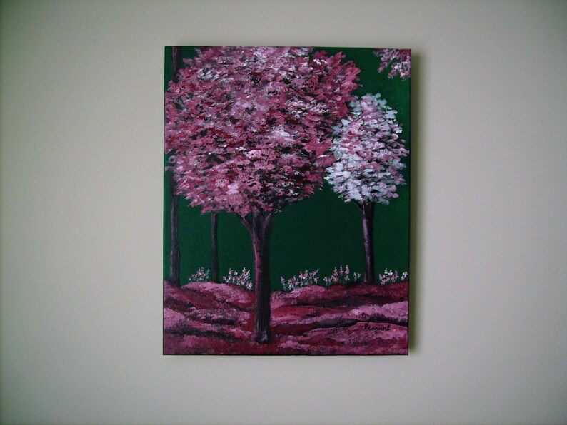 Acrylic Painting, Canvas Art, Spring Landscape, Tree Painting, Pink ...