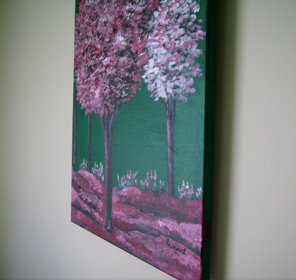 Acrylic Painting, Canvas Art, Spring Landscape, Tree Painting, Pink ...
