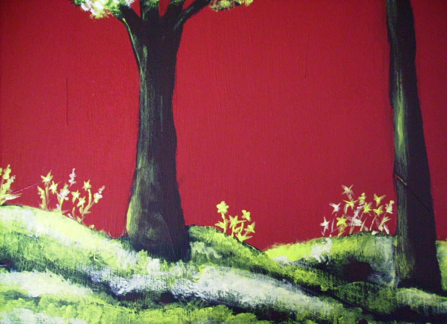 Yellow Spring Trees, Acrylic Painting, Canvas Art, Home Decor, Tree ...