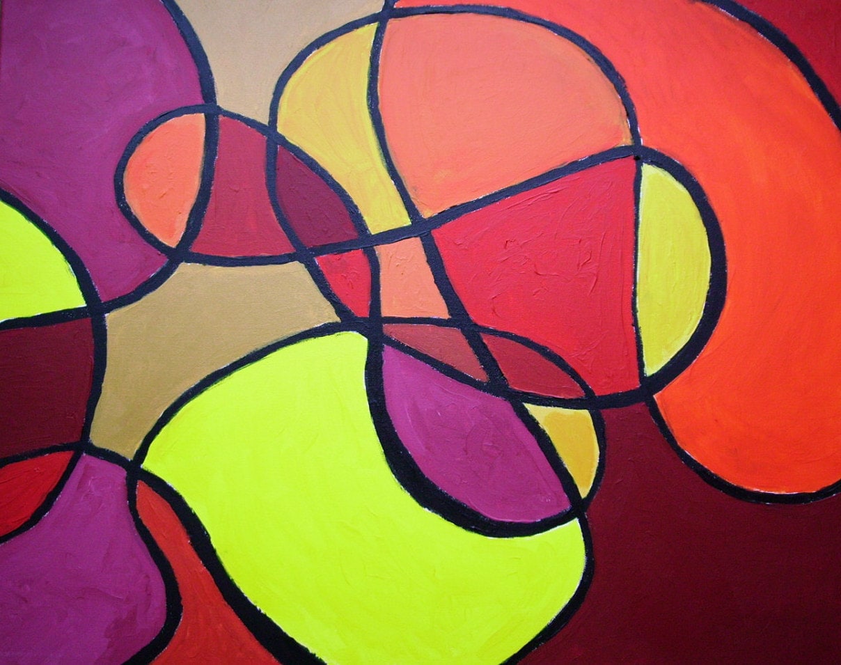 Warm Colors Abstract Acrylic Painting, Original on 24x28 Canvas, Wall ...