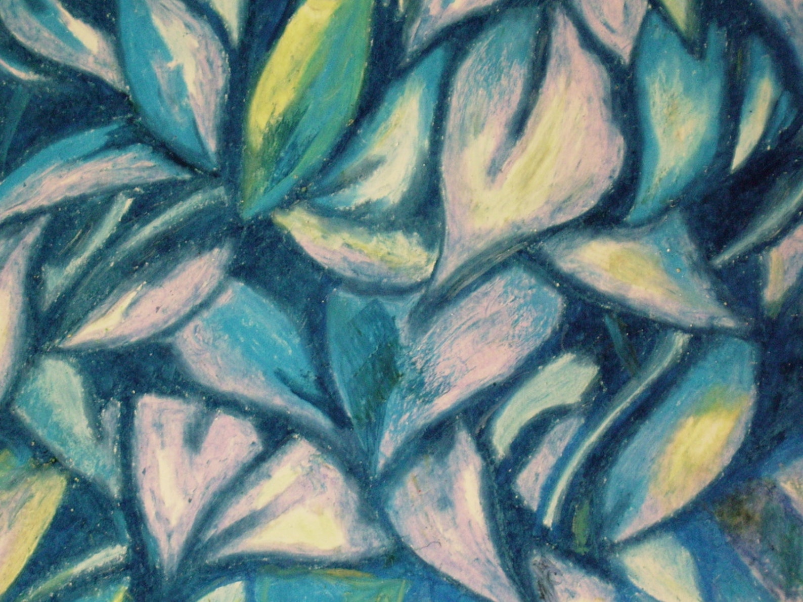 Blue Leaves, Abstract Drawing, 14x17 Oil Pastel Drawing on Bristol ...