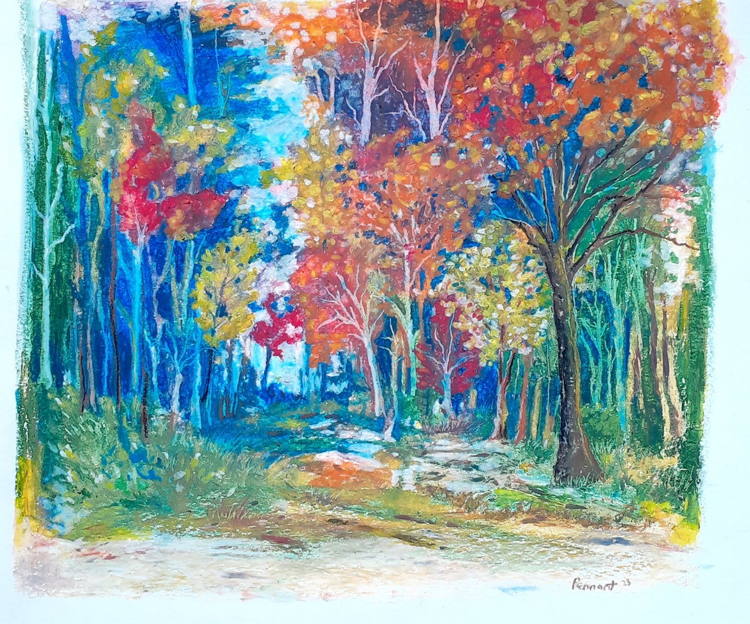 Oil Pastel Landscape, Original Oil Pastel, Colorful Art, Colorful Oil ...