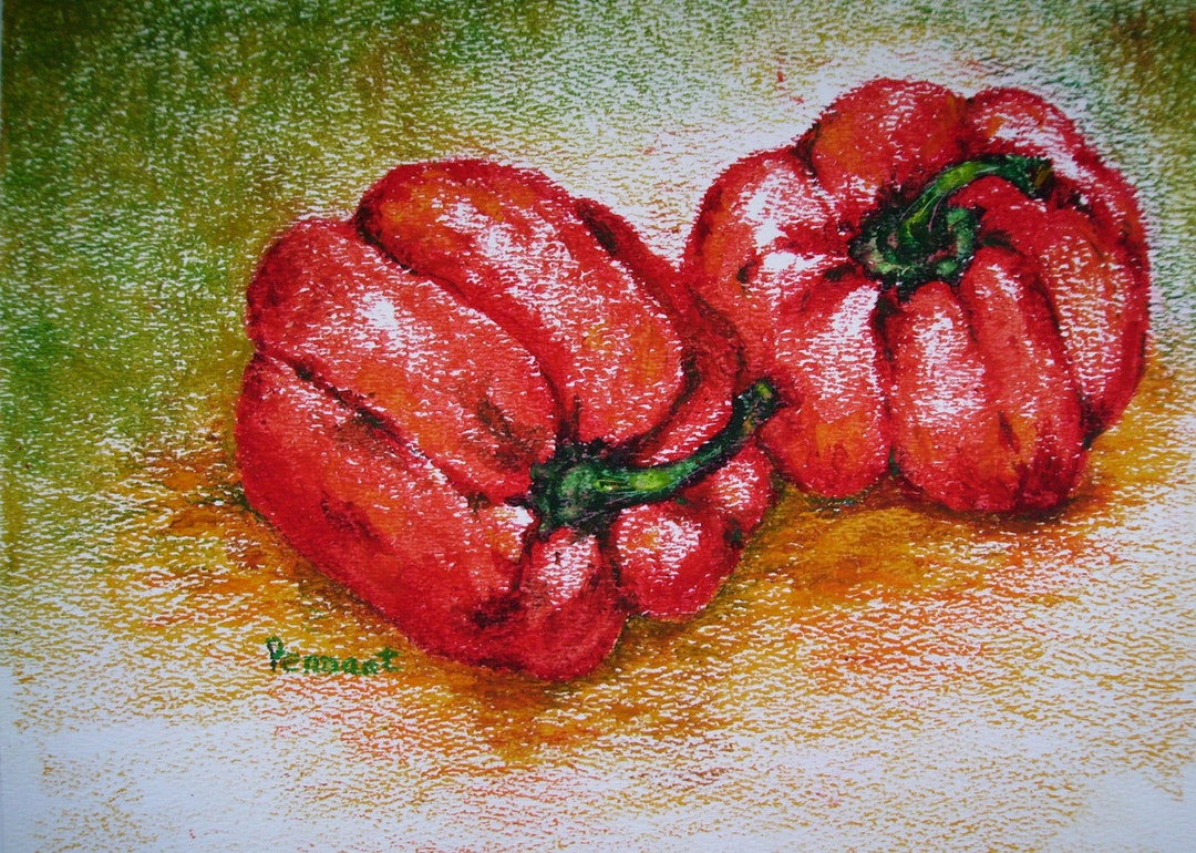 Pepper Drawing, Pepper Art, Red Peppers, Bell Pepper Drawing, Kitchen ...