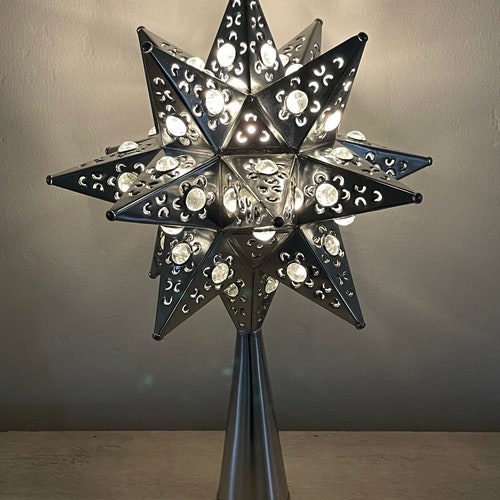 Tin Punched Handmade Star Tree Topper Silver Tin With CLEAR - Etsy