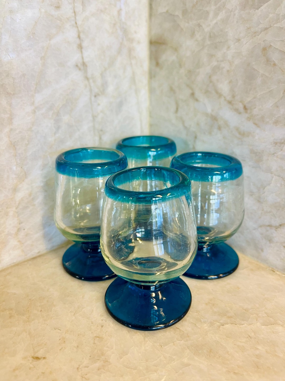 Hand Blown Shot Glasses. Tequila Barware. Set of 4 -2 Oz. Mini Glass ...
