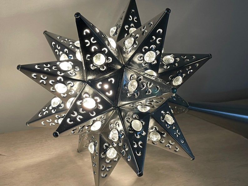 Tin Punched Handmade Star Tree Topper Silver Tin With CLEAR - Etsy