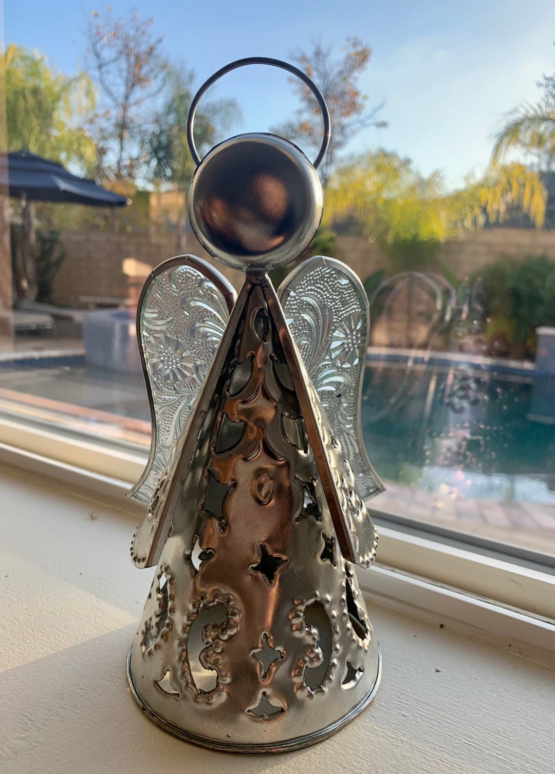 Handmade Tin Punched Angel Tree Topper With Glass Wings - Etsy