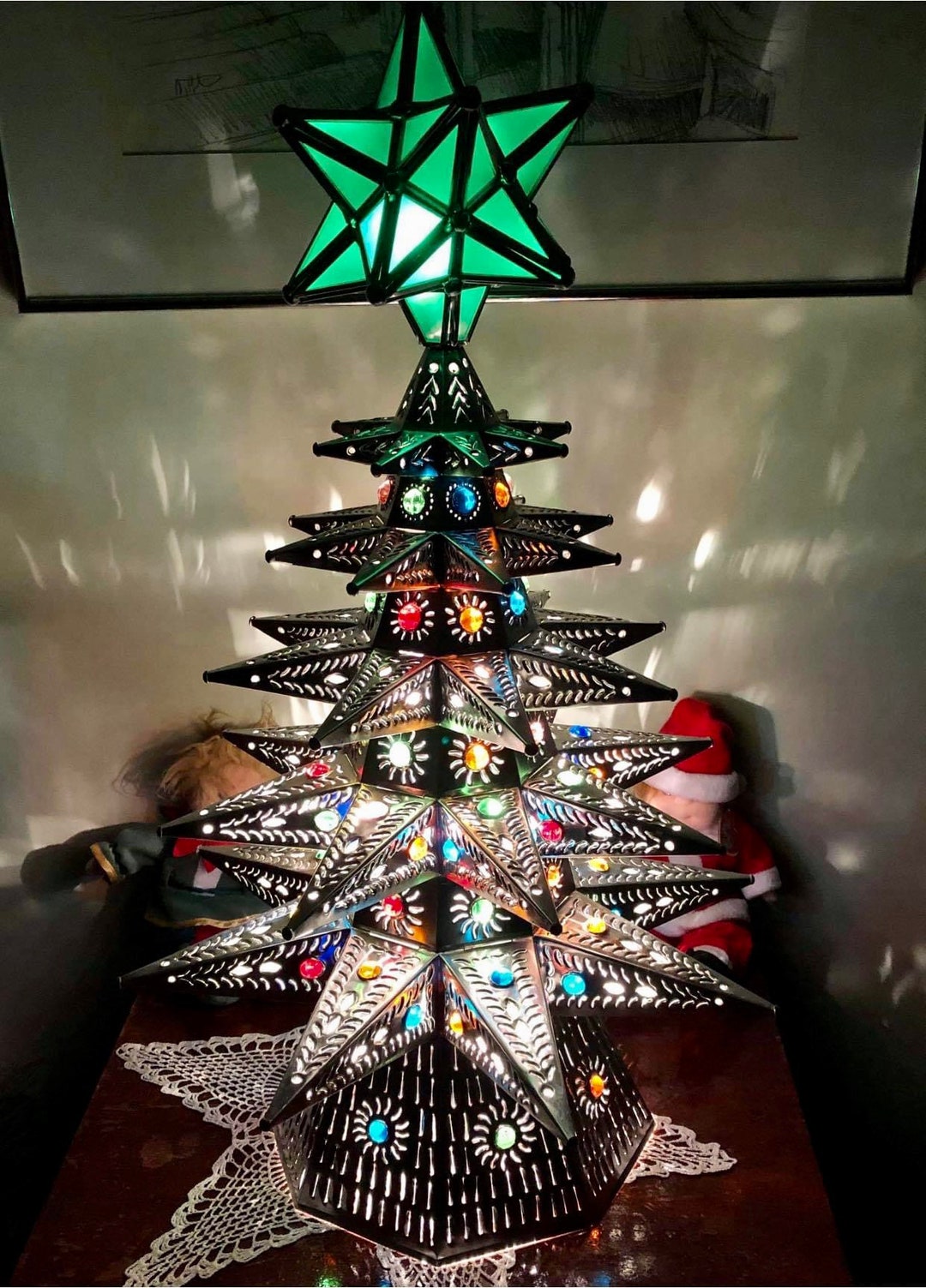 Tin Punched Handmade Christmas Tree Lighted 25". Stunning! - Etsy